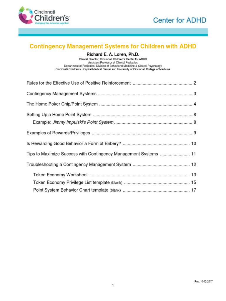 Contingency Management Systems for Children with ADHD | PDF