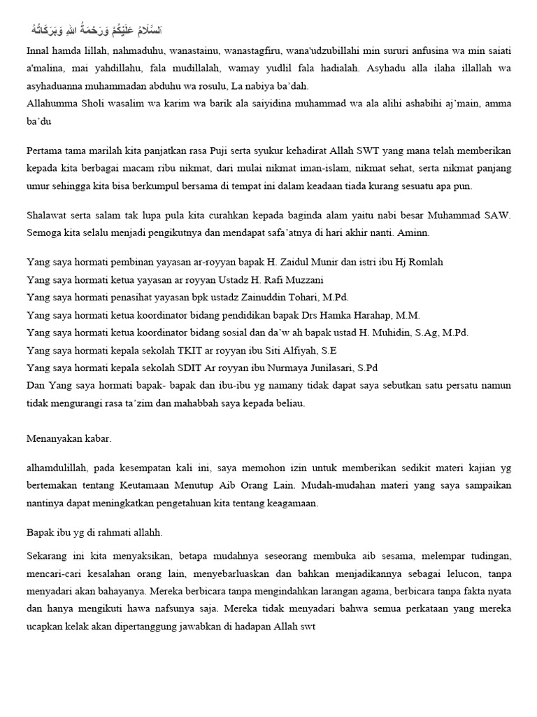Materi Pengajian Raihan Tema Aib | PDF