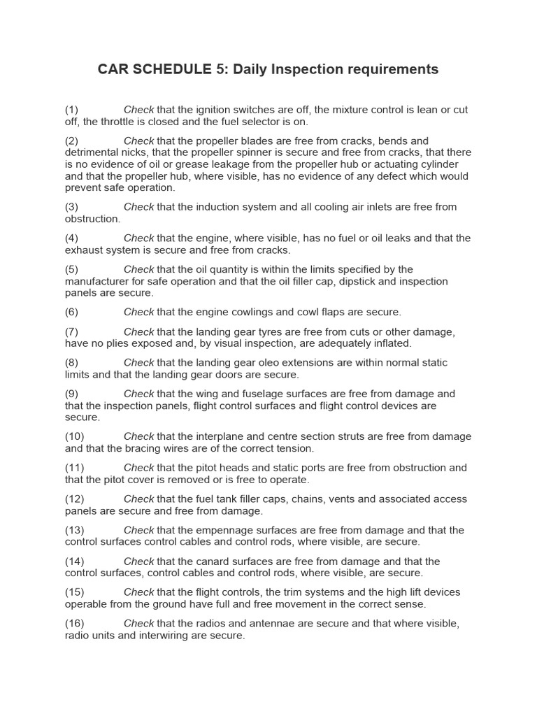 Daily Aircraft Inspection Checklist | PDF | Aviation | Vehicles