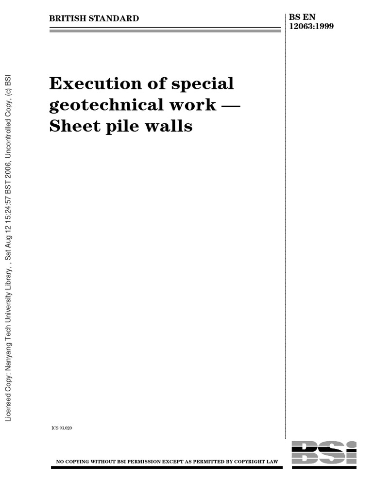 BS EN 12063: Sheet Pile Walls Standard | PDF | Deep Foundation