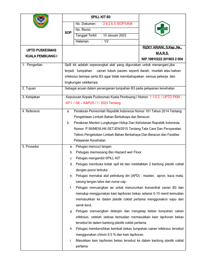 Prosedur Penggunaan Spill Kit B3 | PDF | Pengembangan Diri | Kesehatan ...