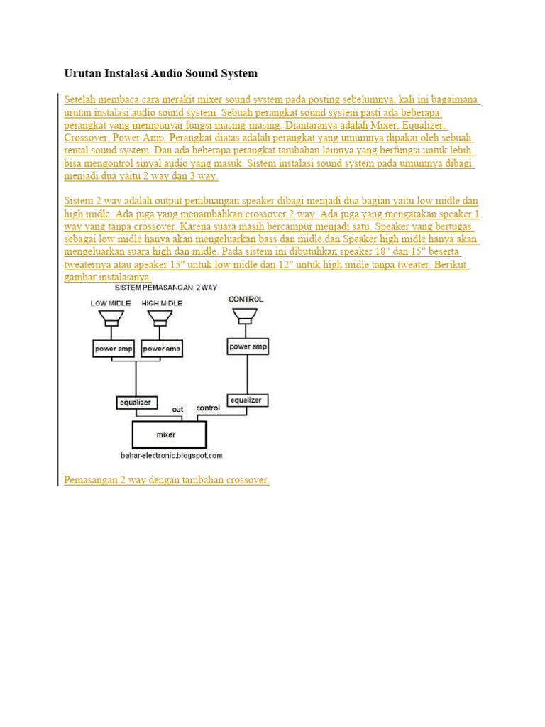 Urutan Instalasi Sound System 2 dan 3 Way | PDF