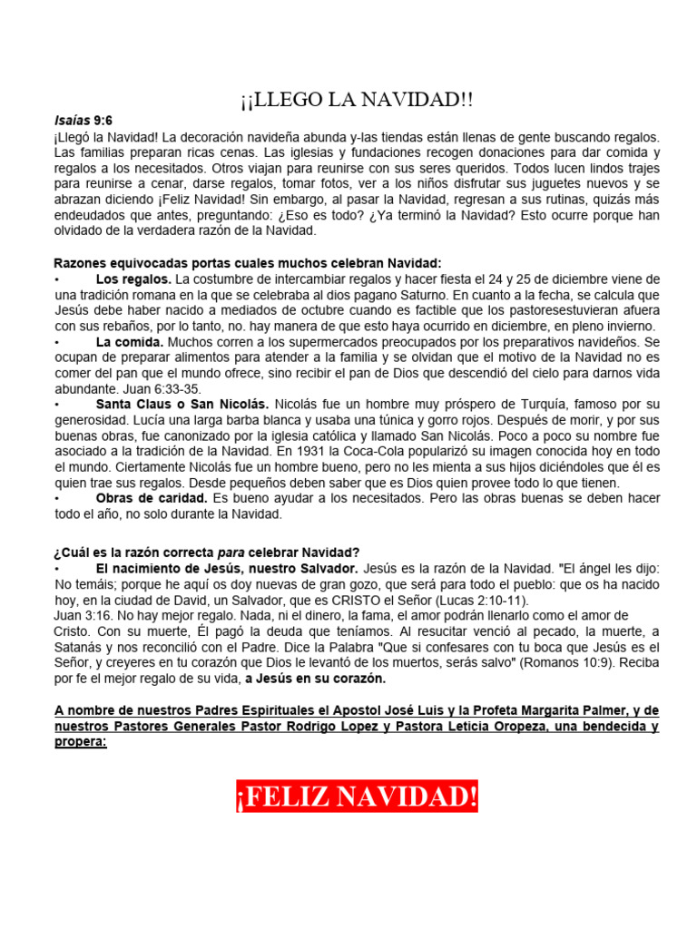 Llego La Navidad Pdf Navidad Jesús
