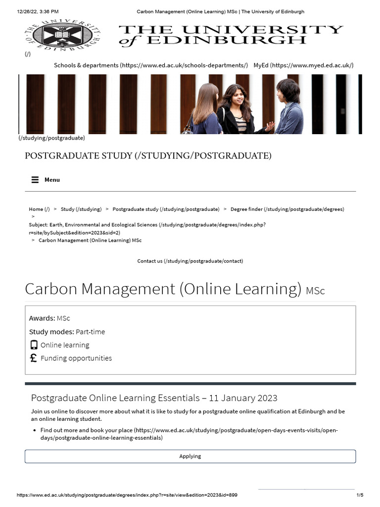 Carbon Management (Online Learning) MSC - The University of Edinburgh | PDF | Educational ...