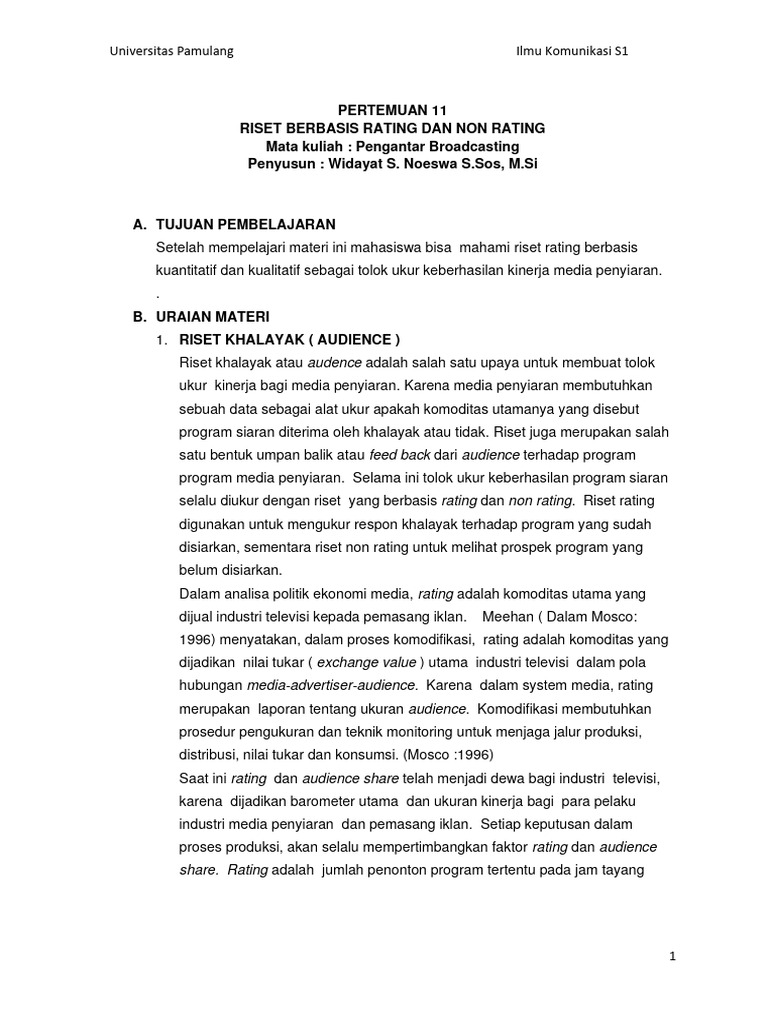 Modul-11) PENGANTAR BROADCASTING RISET RATING | PDF