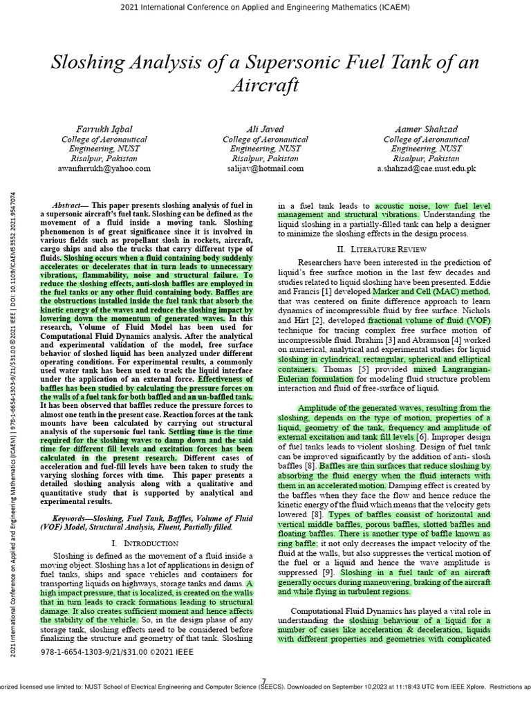 Sloshing Analysis of A Supersonic Fuel Tank of An Aircraft | PDF | Computational Fluid Dynamics ...