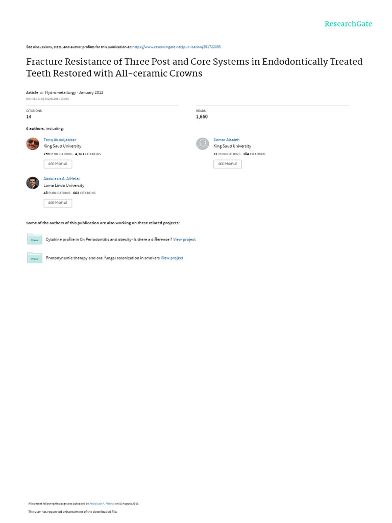 Fracture Resistance of Three Post and Core Systems in Endodontically ...