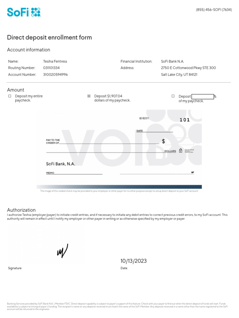 Direct Deposit Form | PDF | Deposit Account | Paycheck