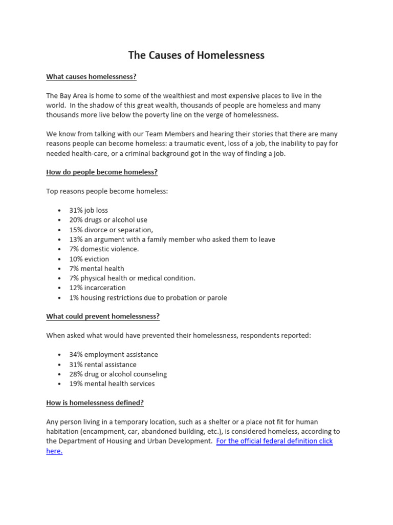 The Causes of Homelessness | PDF | Homelessness | Justice
