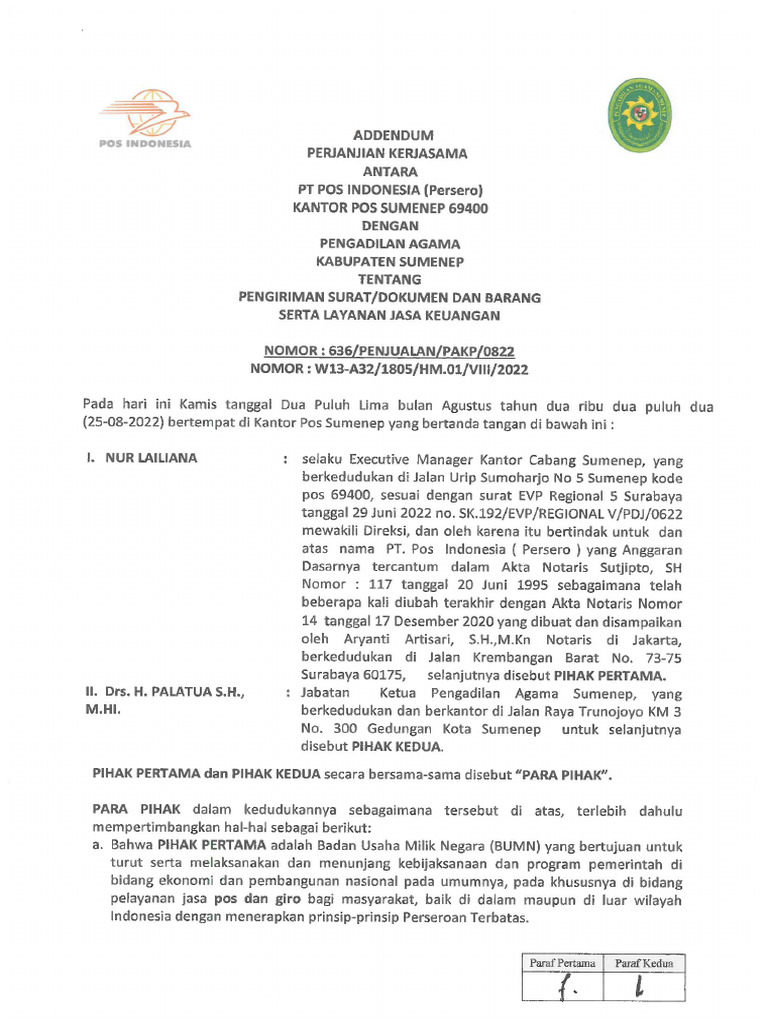 2023 Mou PT Pos Indonesia | PDF