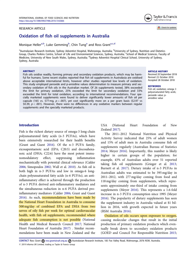 Oxidation of Fish Oil Supplements in Australia | PDF | Fish Oil ...