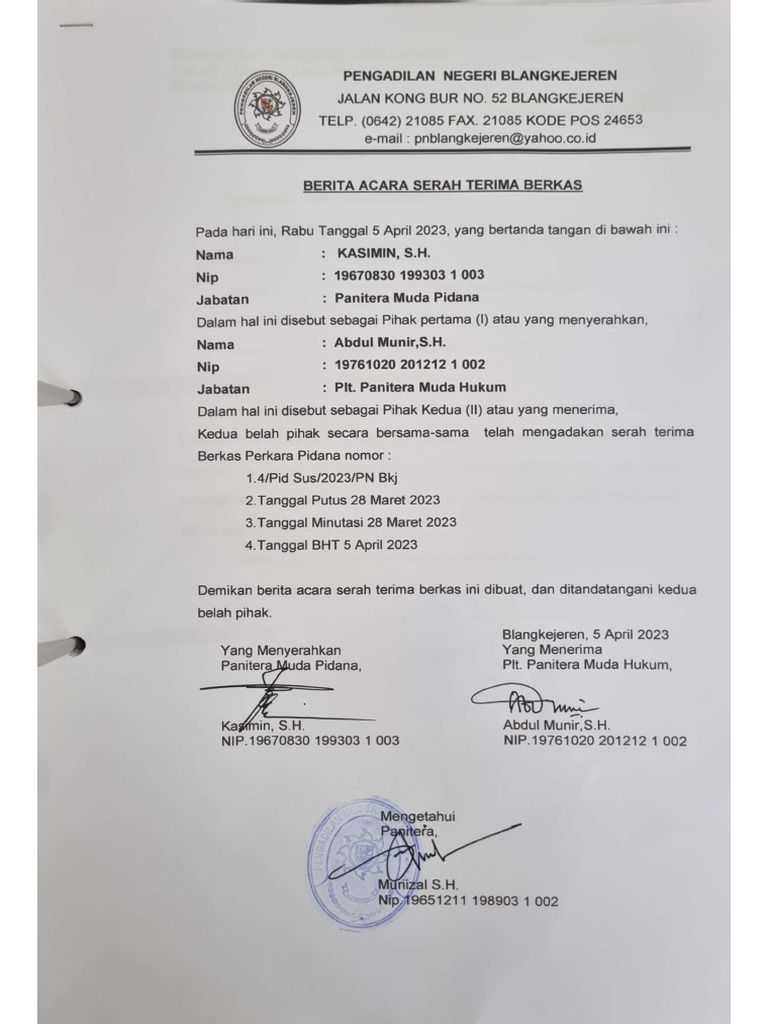 Berita Acara Serah Terima Berkas | PDF