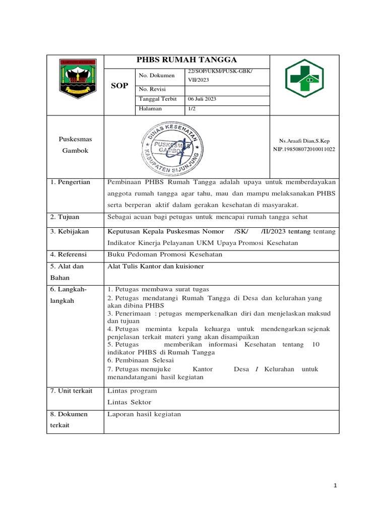SOP PHBS RT 2023 | PDF
