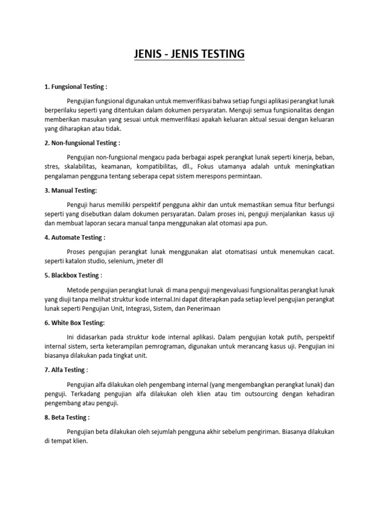 Jenis - Jenis Testing | PDF