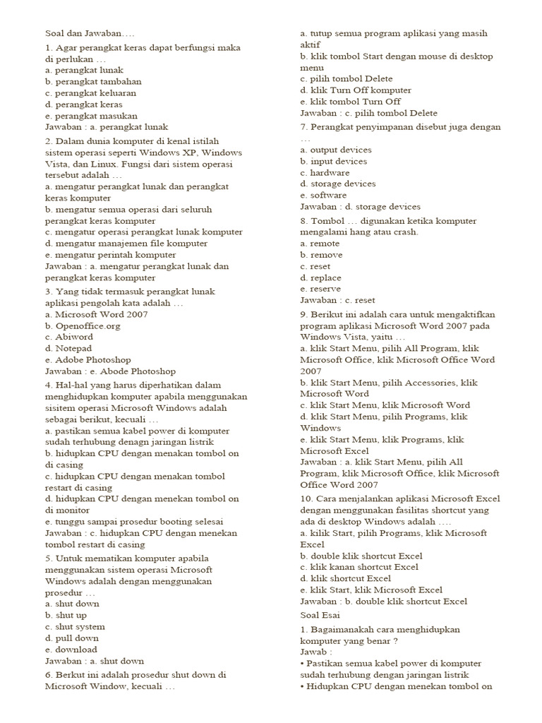 Soal Dan Jawaban DASAR KOMPUTER | PDF