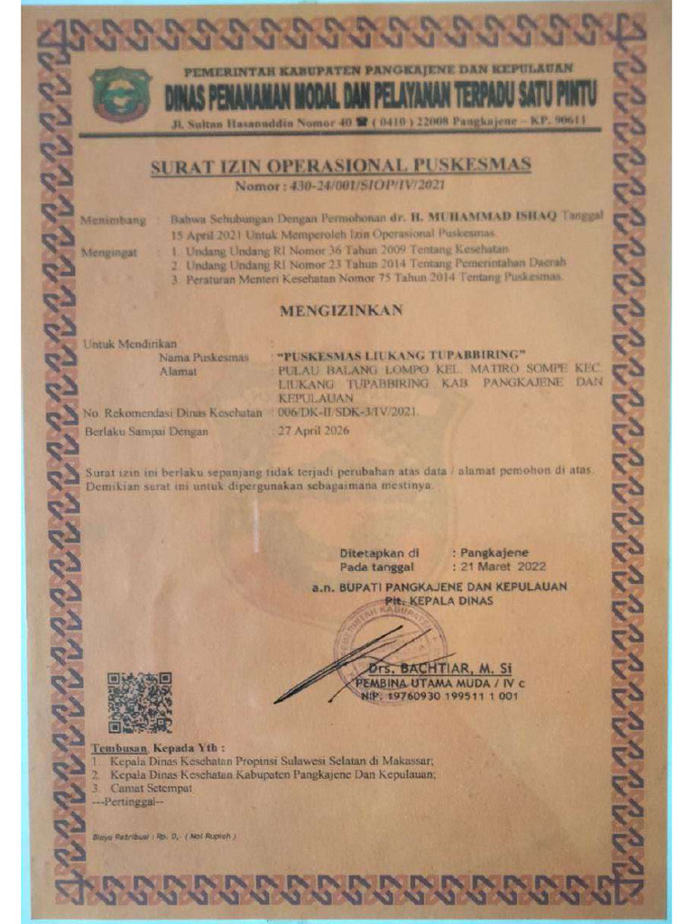 Surat Ijin Op PKM LK TPB | PDF