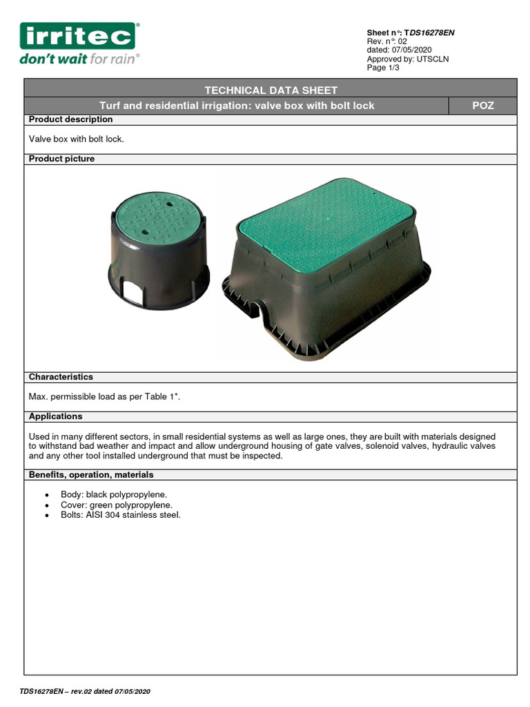 Valve Box with Bolt Lock Specs | PDF | Valve | Screw