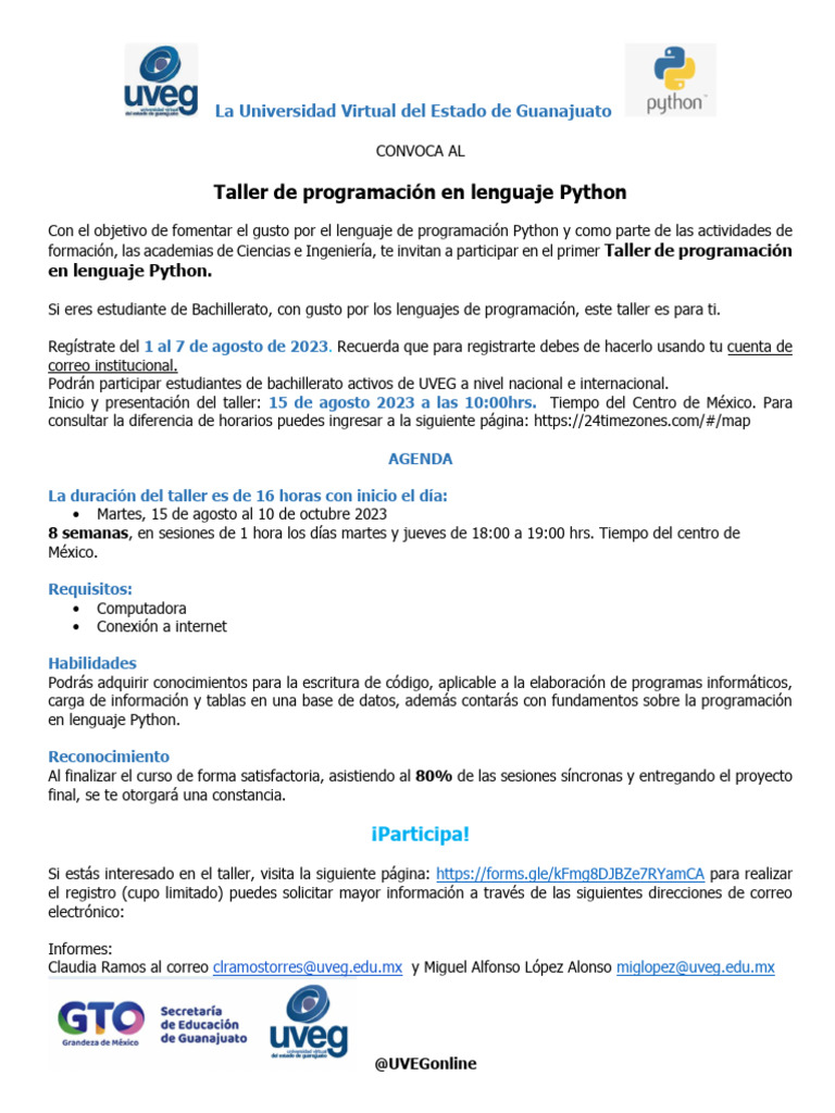 Convocatoria Taller de Programacion Python 2023 | PDF