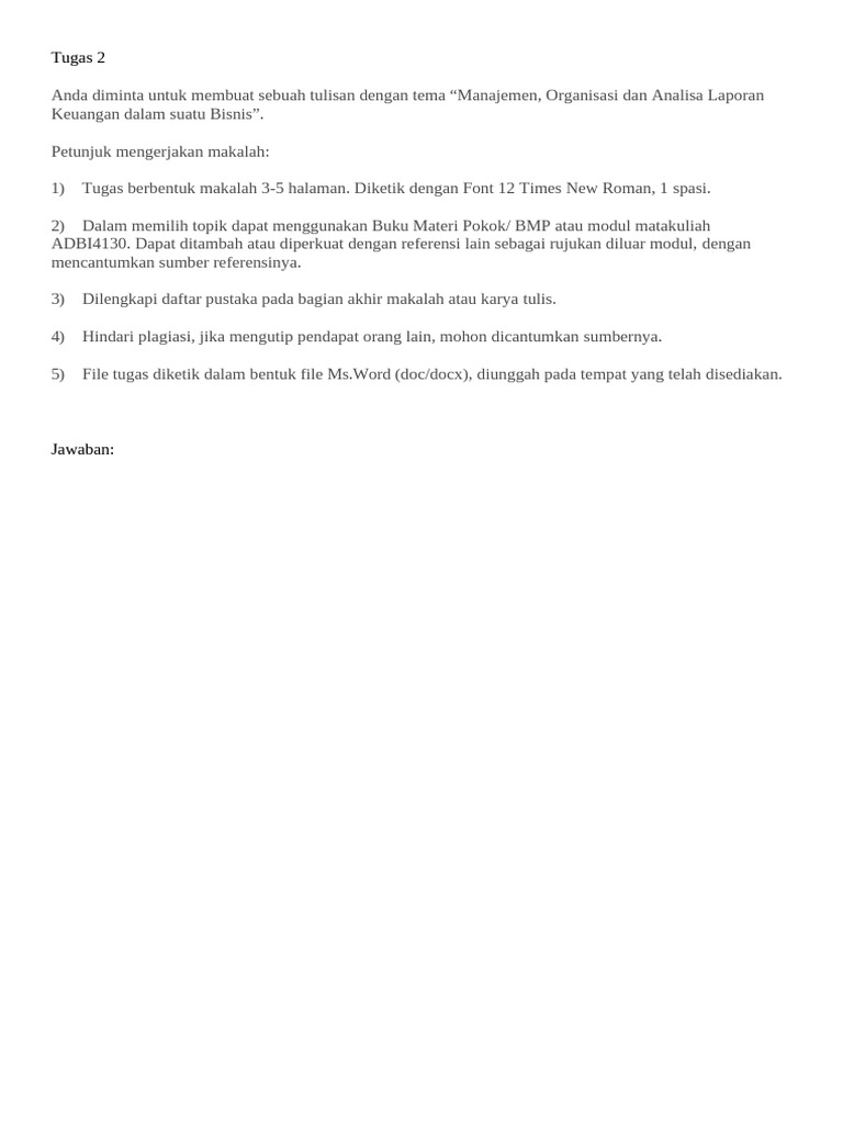 Tugas 2 - Pengantar Ilmu Administrasi Niaga ADBI4130 | PDF | Pengelolaan Keuangan & Uang