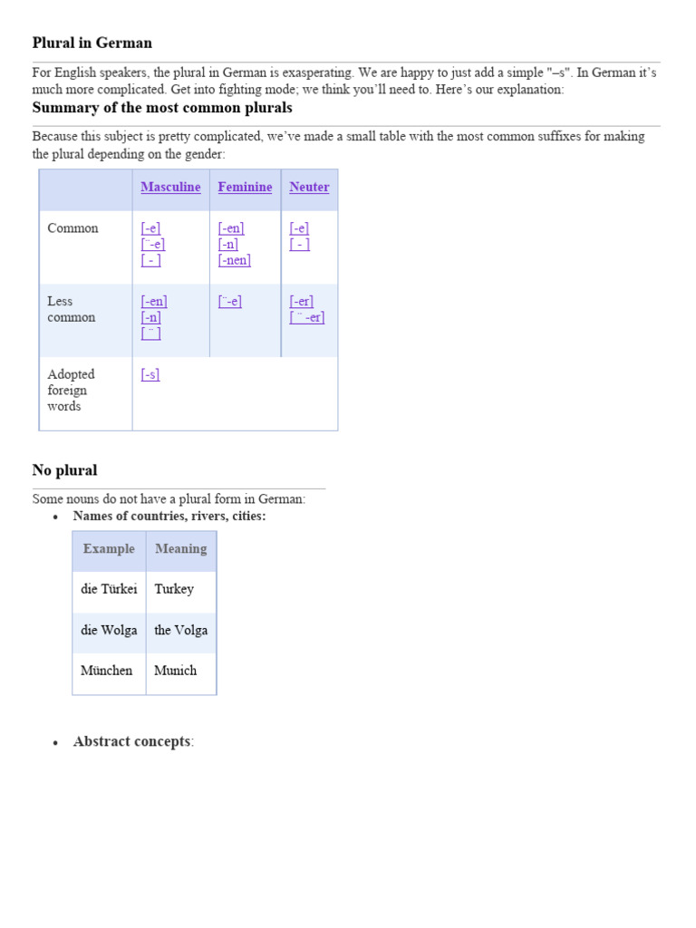 Plural in German | PDF | Plural | Grammatical Gender