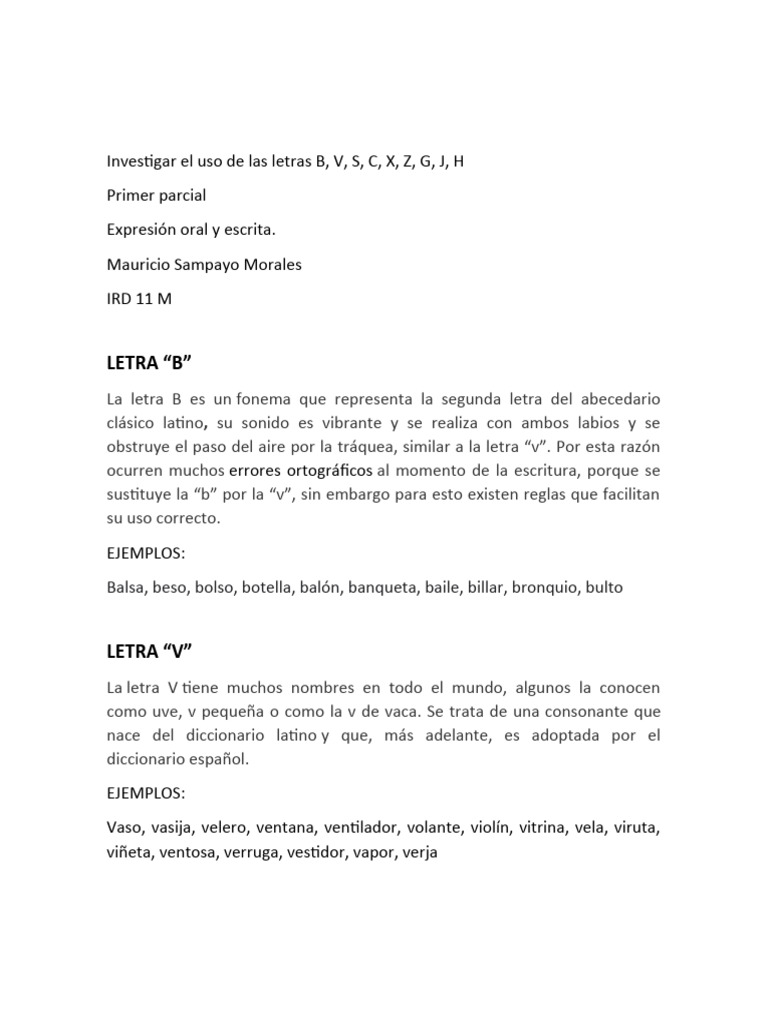 Uso correcto de letras B, V, S, C, X, Z, G, J, H | PDF | Alfabeto ...