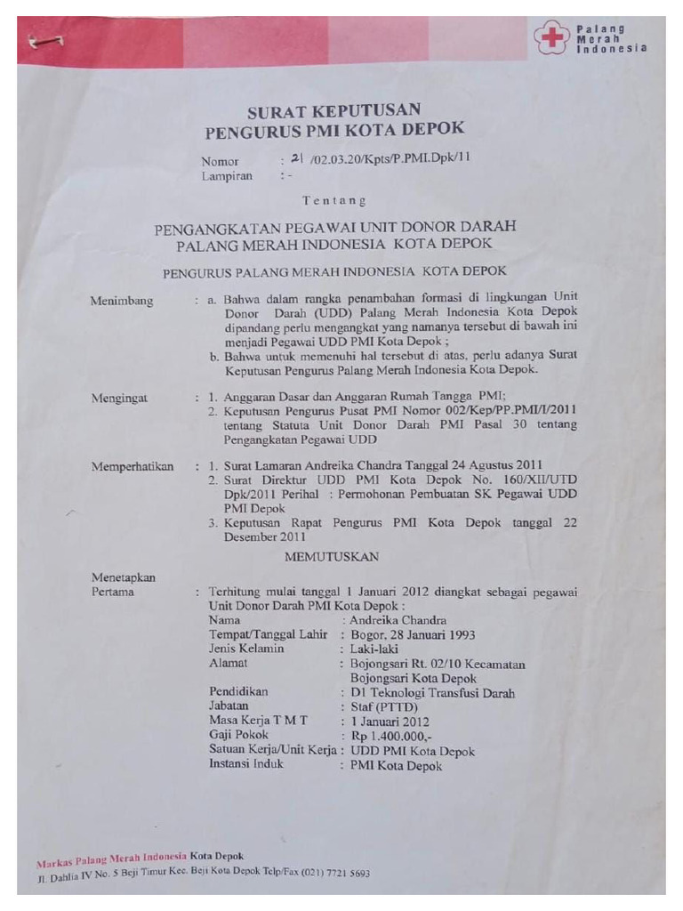 SK Pmi Depok Andre | PDF