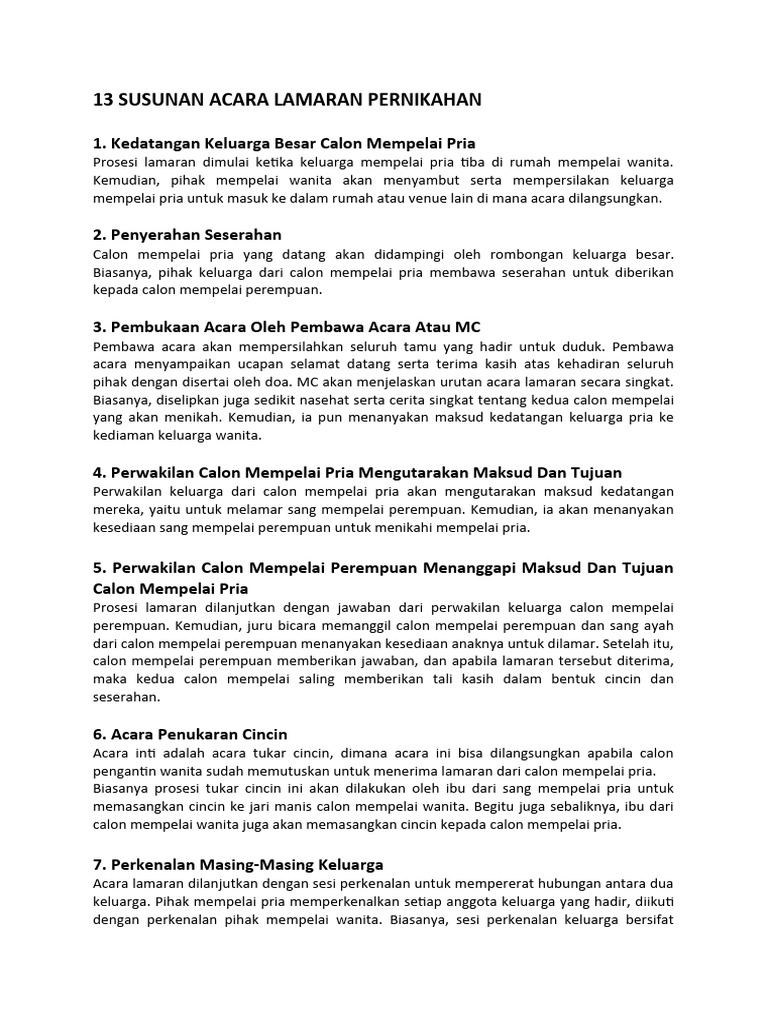 13 Susunan Acara Lamaran Pernikahan | PDF