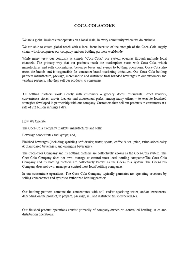 Coca Cola/Coke | PDF | The Coca Cola Company | Coca Cola