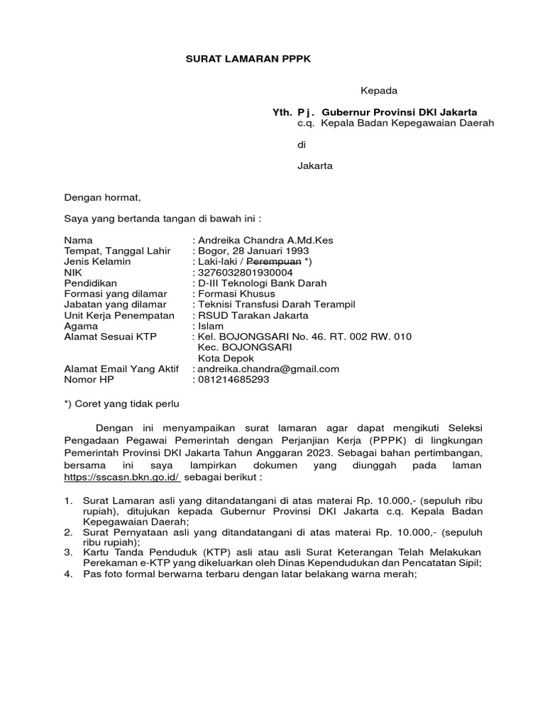 Surat Lamaran PPPK | PDF