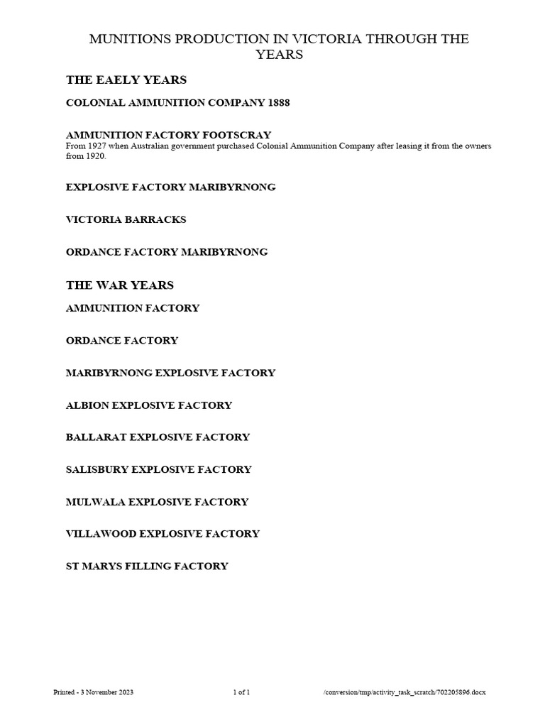 Munitions Production in Victoria Through the Years | PDF