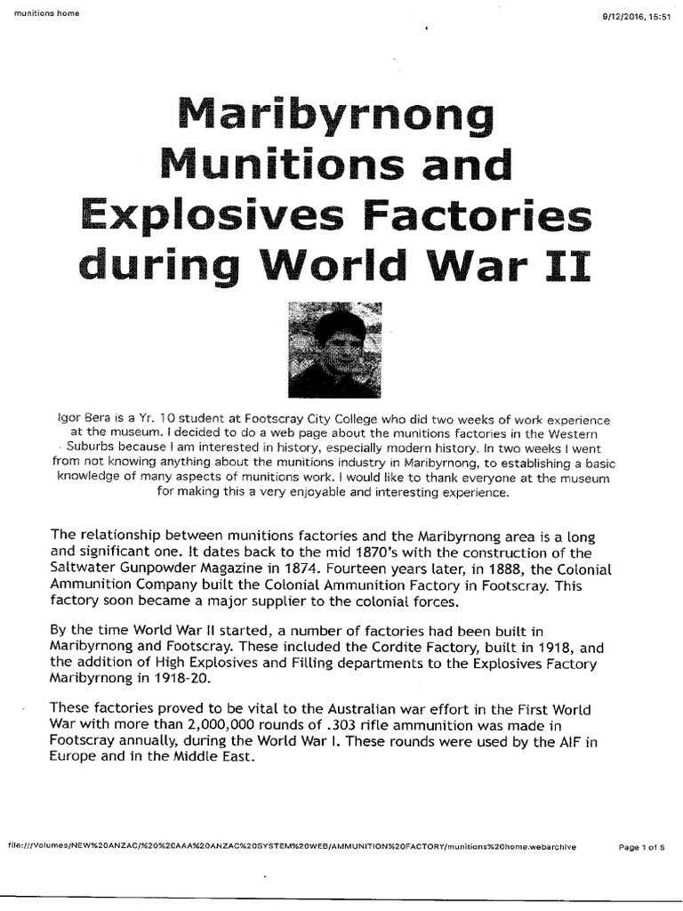 Maribyrnong Defence Factories WW2 | PDF
