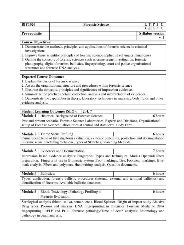 Forensic Science Course Overview | PDF | Forensic Science | Crime Scene
