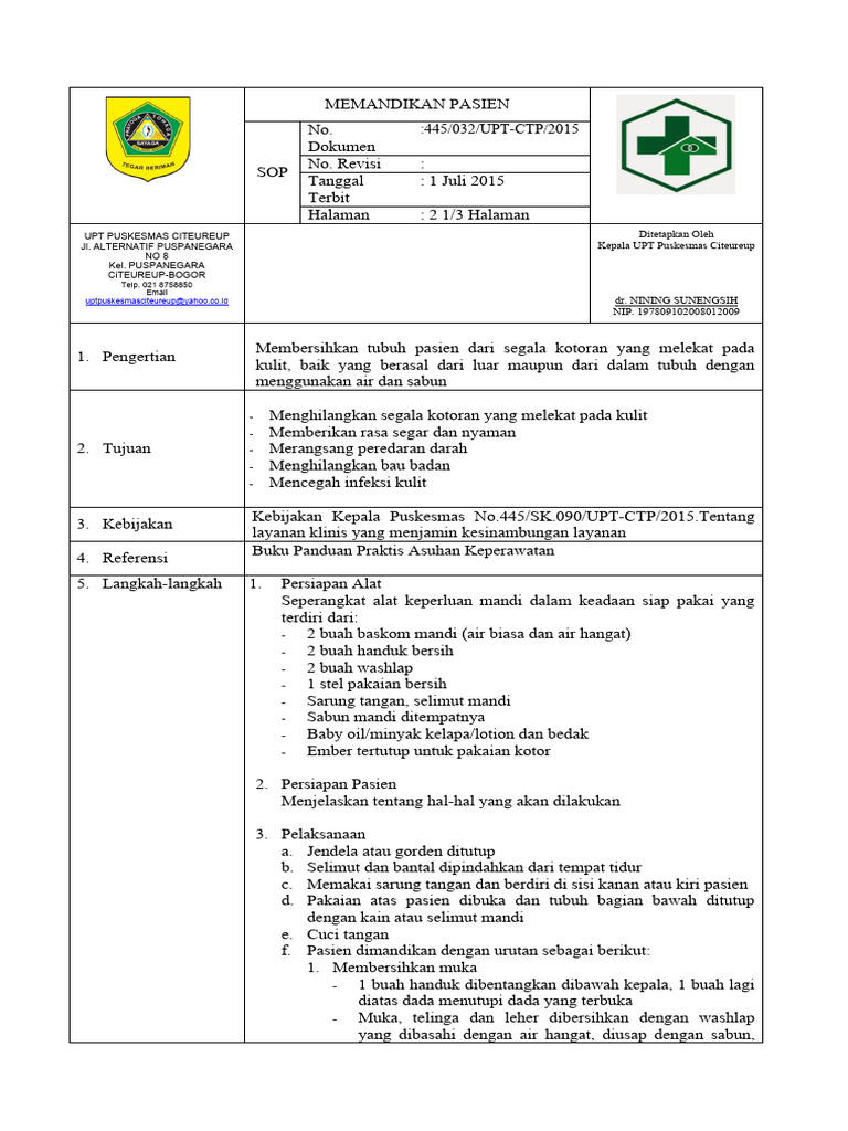 SOP Memandikan Pasien | PDF