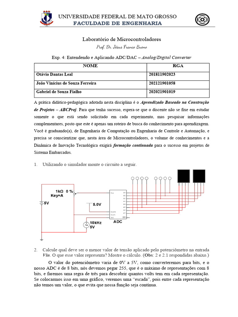 MCU Lab. Exp. 4 - Entendendo e Aplicando ADC-DAC | PDF | Conversor de analógico para digital ...