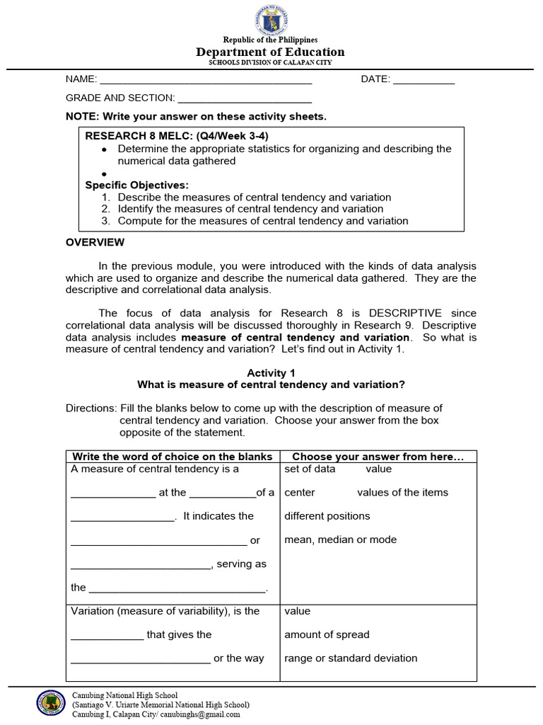 LR Q4 Week3-4 Analysis-of-Data | PDF | Mean | Arithmetic Mean