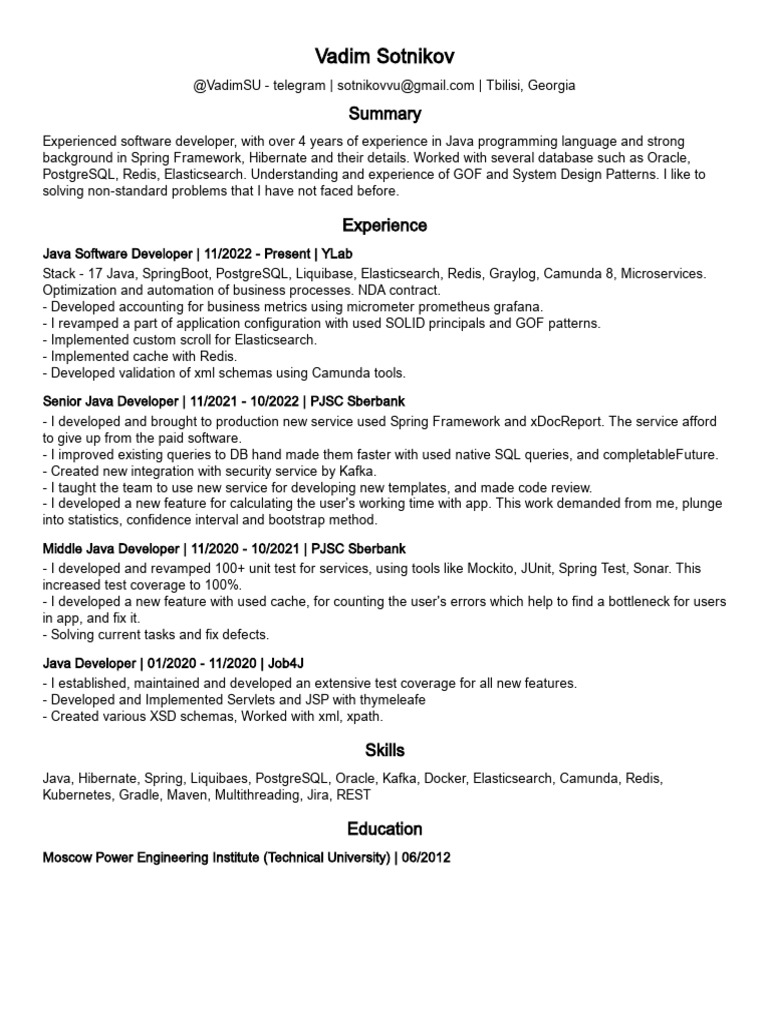 Vadim Sotnikov Lead Java (Georg) | PDF | Spring Framework | Java (Programming Language)