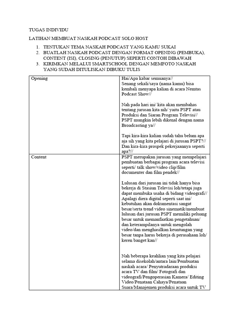 Latihan Naskah Podcast | PDF | Seni