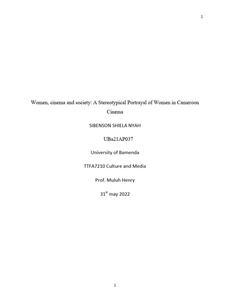 Stereotypes of Women in Cameroon Cinema | PDF | Gender Studies | Feminism