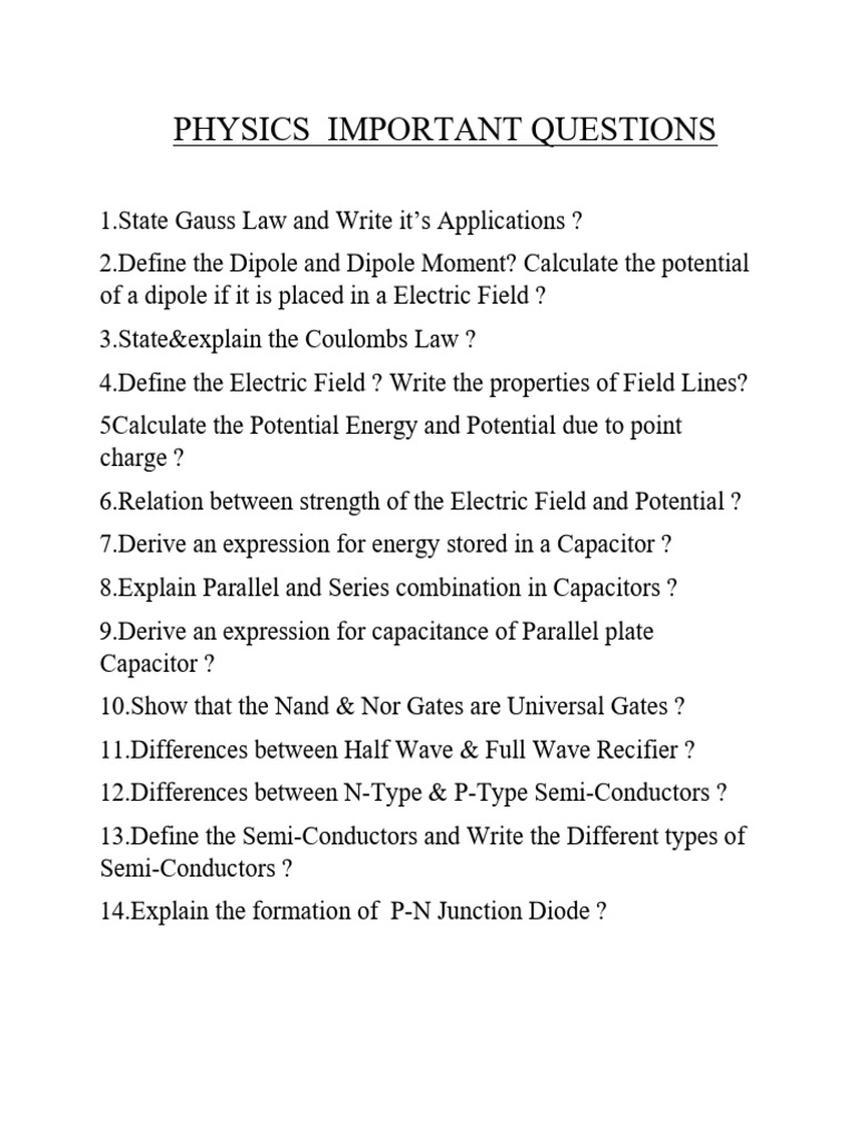 Physics Important Questions | PDF