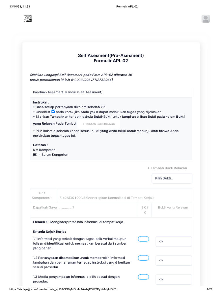 Formulir APL 02.. | PDF