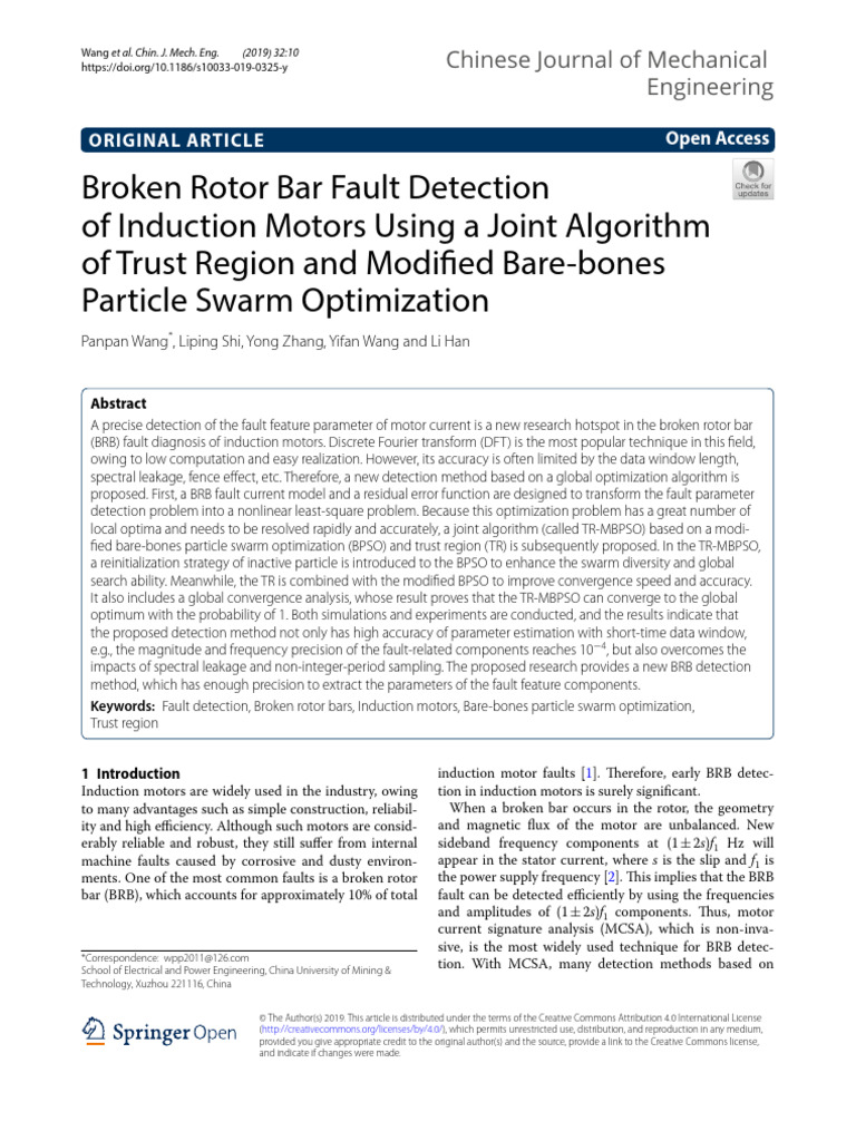 Broken Rotor Bar Fault Detection Of Induction Motors Using A Joint Algorithm Of Trust Region And 
