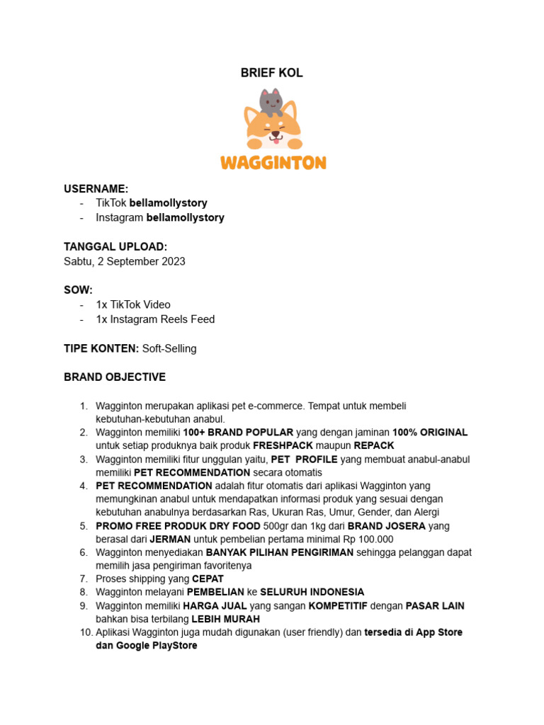 BRIEF KOL NON VISIT - Bella Molly Story | PDF | Bisnis