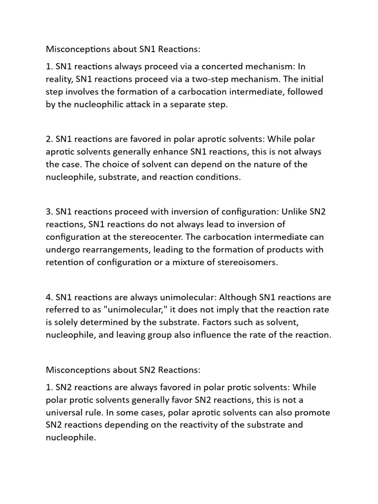 Misconceptions On SN1 SN2 Reactions | PDF | Organic Reactions | Chemistry