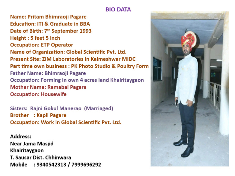 Pritam Pagare: Bio Data Summary | PDF | Career & Growth