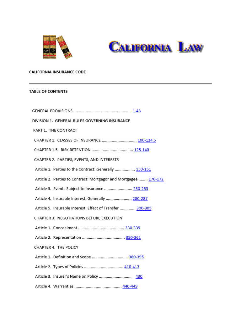 California Insurance Code Overview | PDF | Insurance | Life Insurance