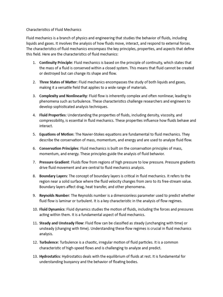 Characteristics of Fluid Mechanics | PDF
