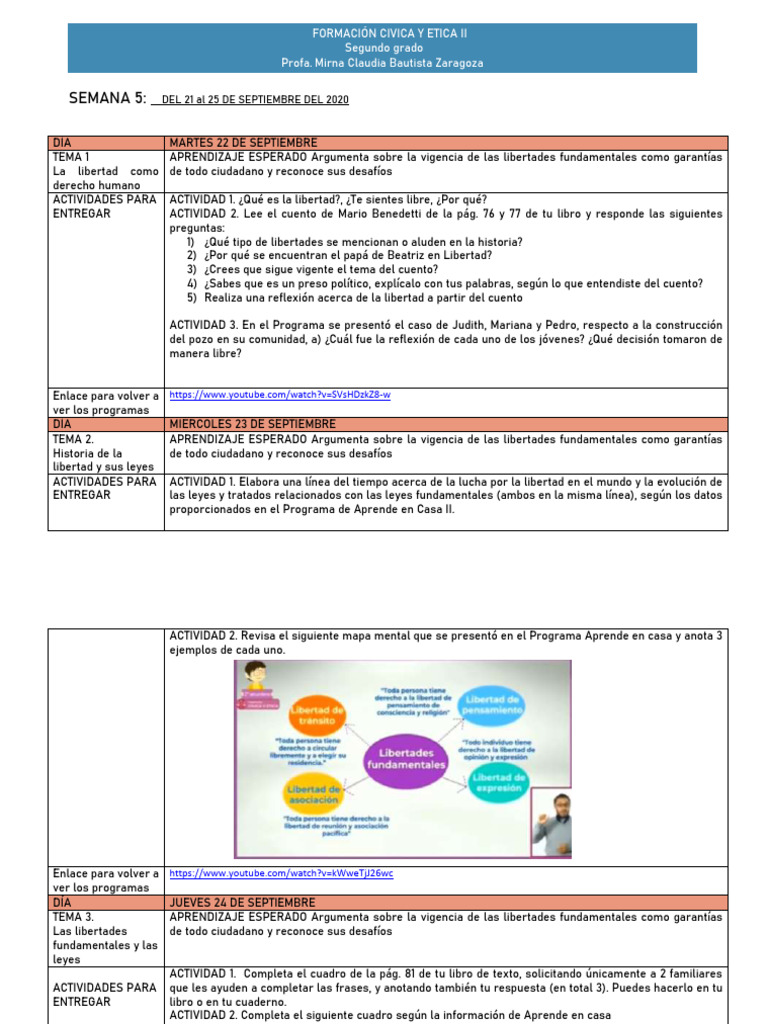 Actividades Semana 5 2°d | PDF | Libertad