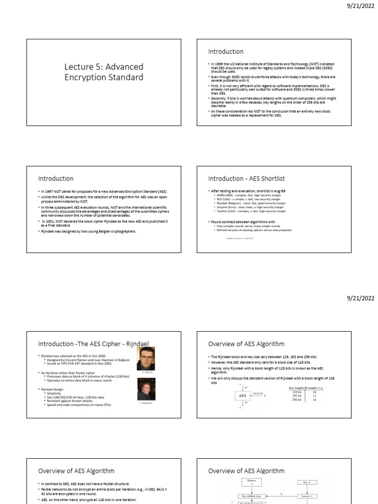 Lecture 5 Advanced Encryption Standard | PDF | Algorithms | Mathematics