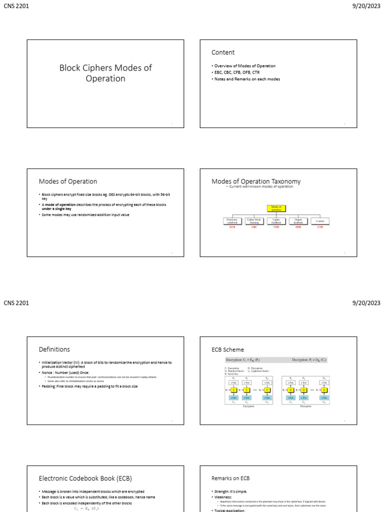 Lecture 6 Block Ciphers Mode of Operation | PDF | Information Age | Applied Mathematics