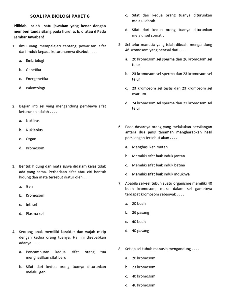 Soal Ipa Biologi Paket 6 | PDF